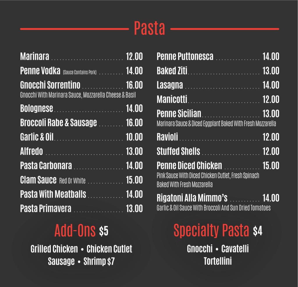 Pasta – Mimmo's Brick Oven Pizza & Trattoria